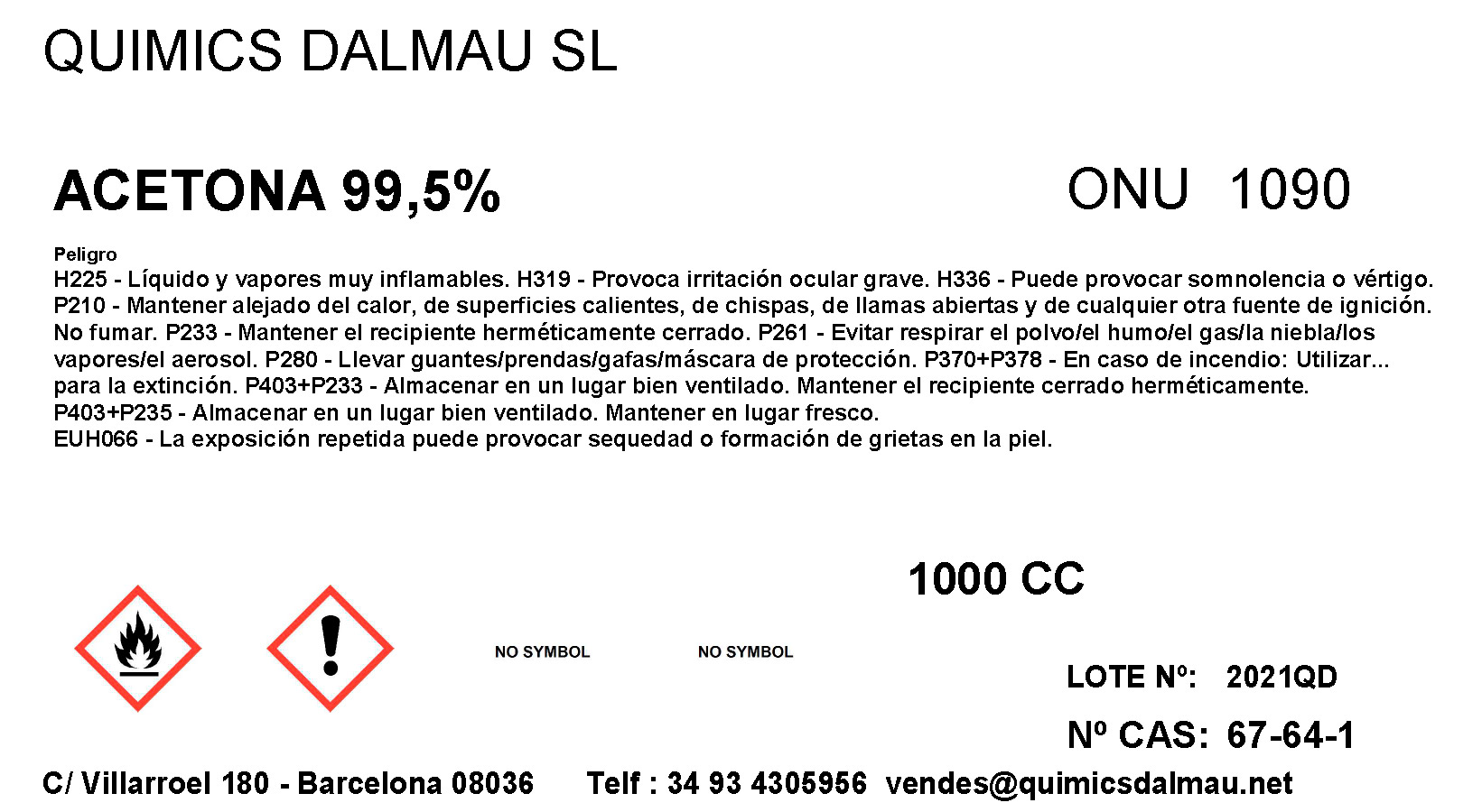 ACETONA PURA 1 L – Quimics Dalmau